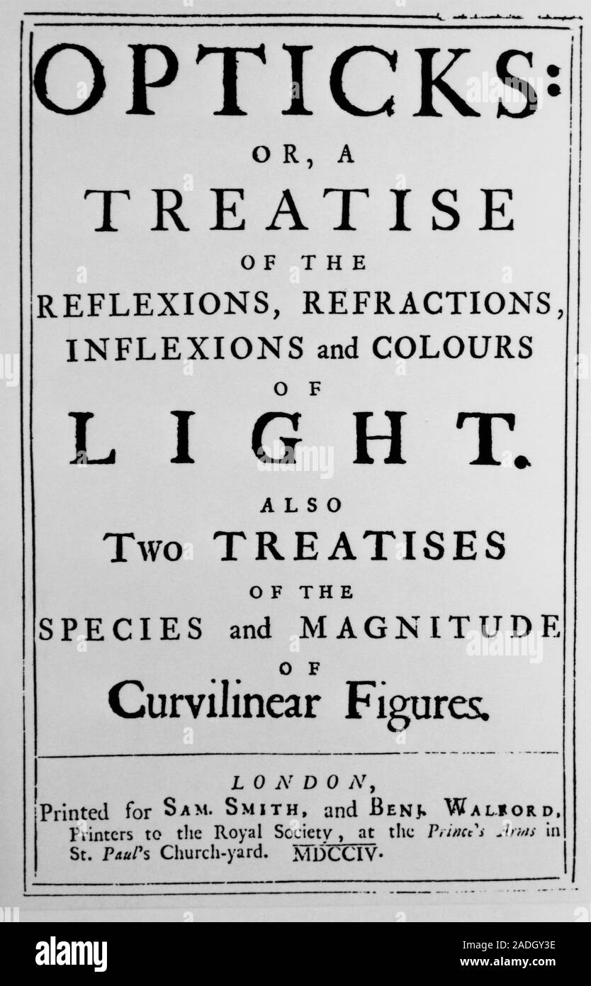 Newton's Opticks. Title page of the book Opticks by the English ...