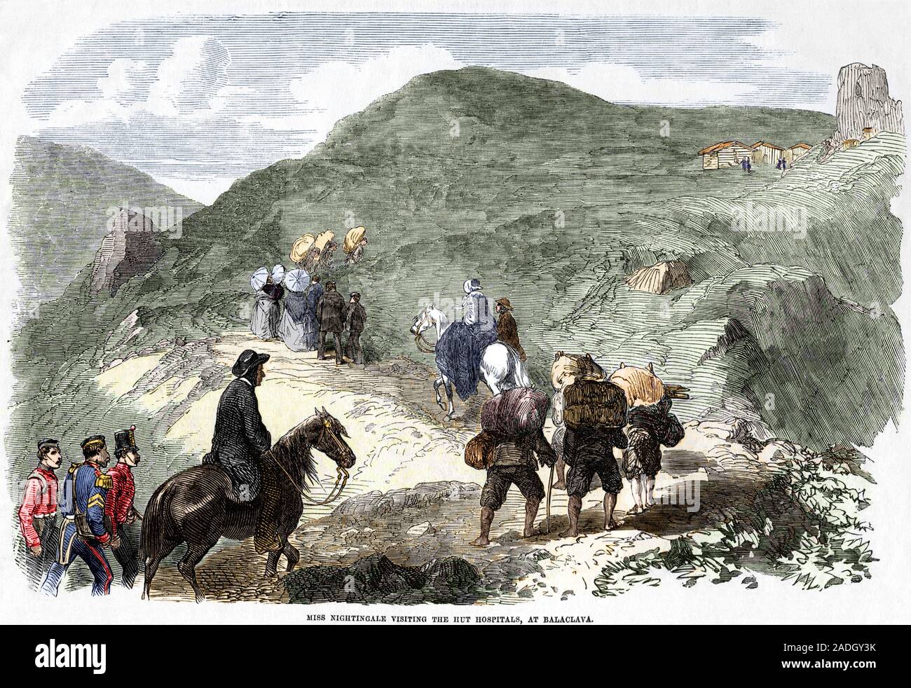 Florence Nightingale visiting hospitals. Historical artwork of British ...