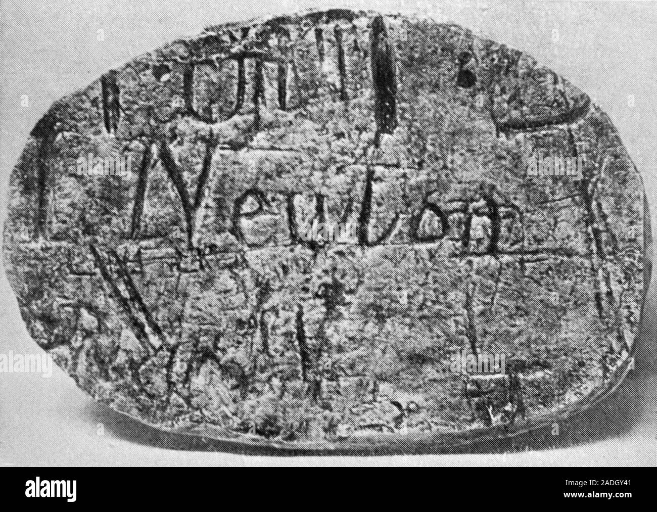 Newton's signature. Stone from the King's School, Grantham, on which ...