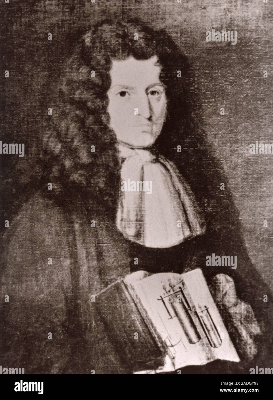 Portrait in oils of Denis Papin (1647-1712), French physicist and ...