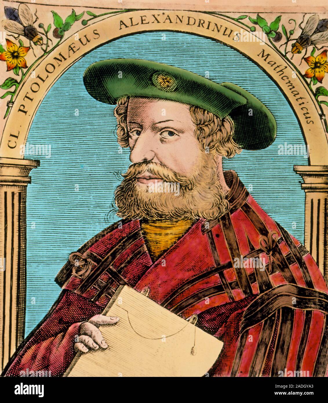 Colour portrait of the Egyptian-Greek astronomer Claudius Ptolemy ...