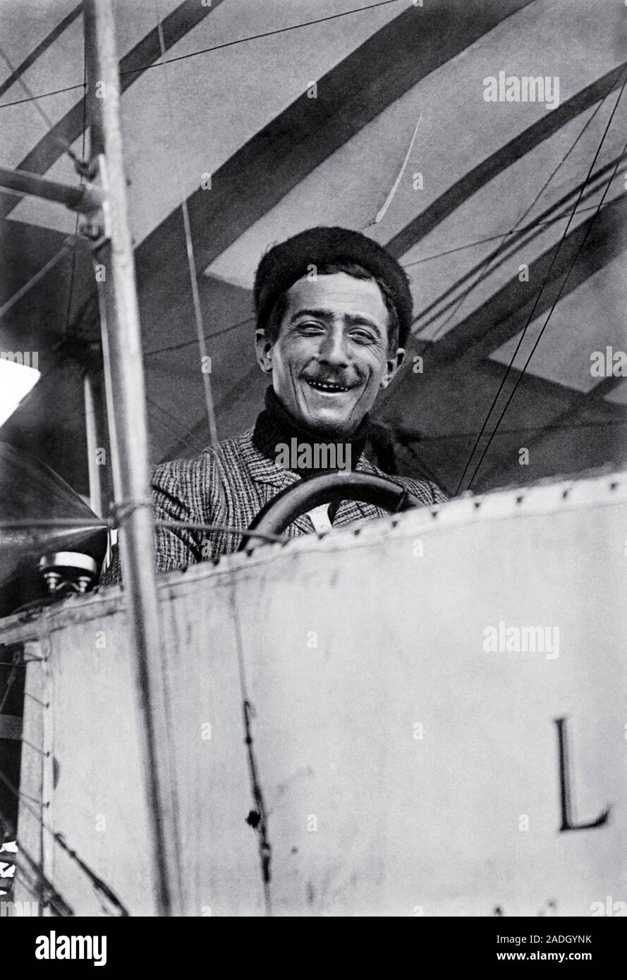 Louis Paulhan (1883-1963), French aviator, in an aeroplane. Paulhan ...