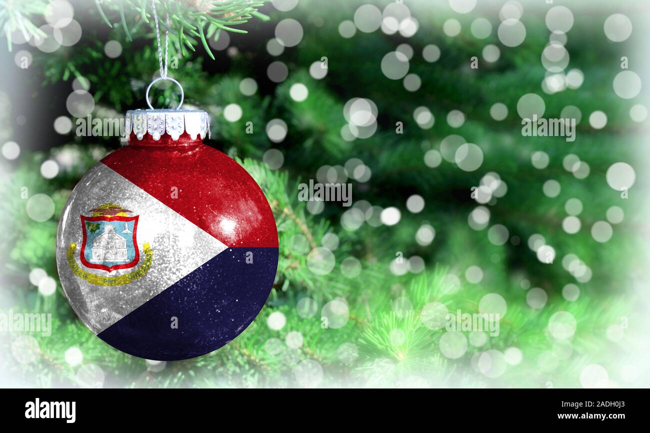 Christmas and New Year background with a flag of Saint Martin Stock ...