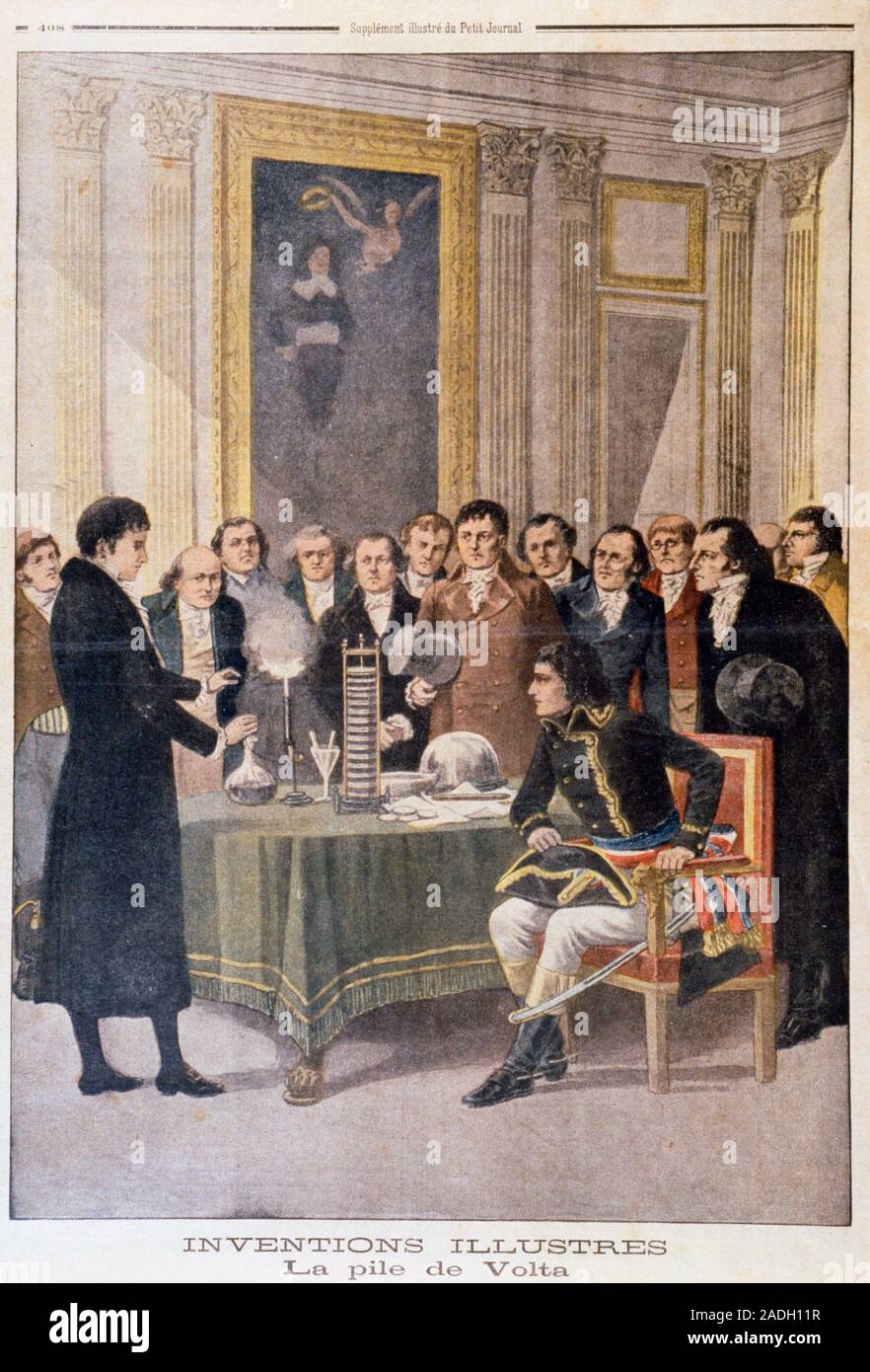 Italian physicist Count Alessandro Volta (1745- 1827) demonstrates his ...