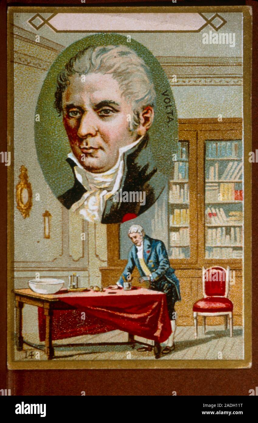Italian physicist Count Alessandro Volta (1745- 1827) at work in his ...