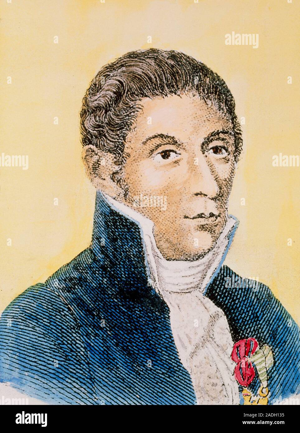 Alessandro Volta. Coloured engraving of Count Alessandro Giuseppe ...