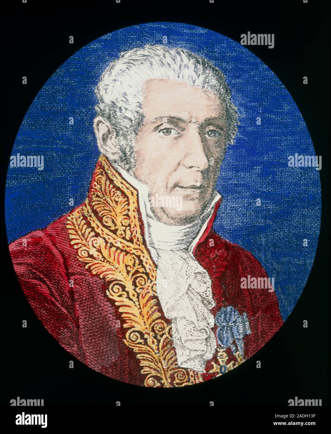 Alessandro Volta. Coloured artwork of Count Alessandro Giuseppe Volta ...