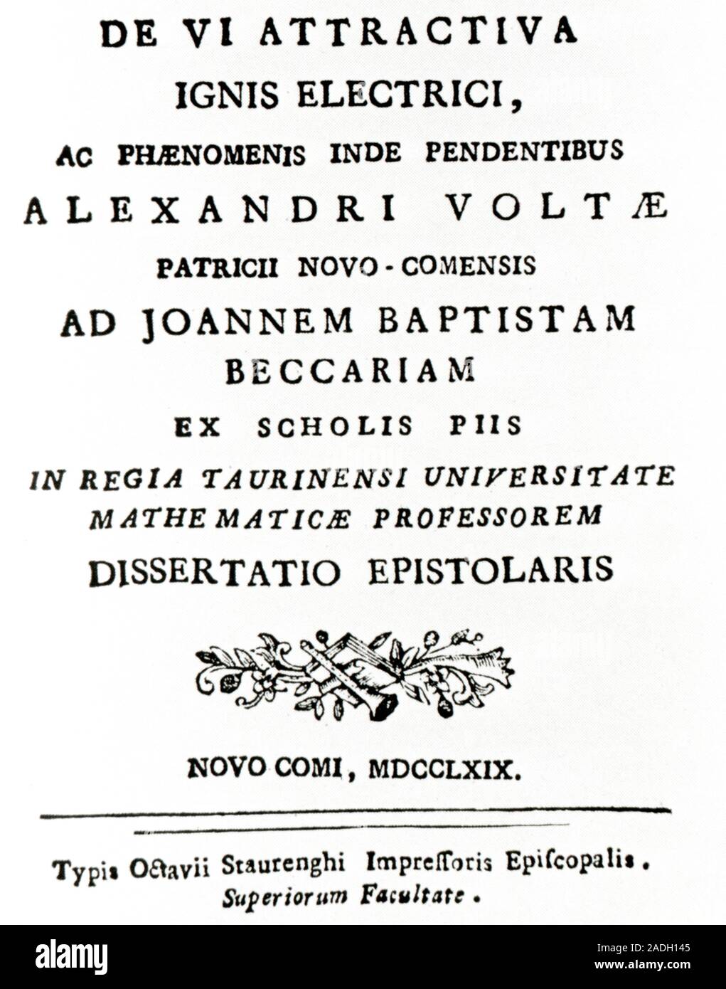 Volta's first paper. Title page of the Italian physicist Alessandro ...