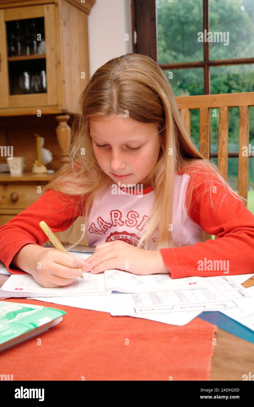 MODEL RELEASED. Girl doing maths homework Stock Photo - Alamy