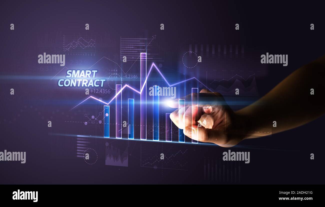 Hand touching SMART CONTRACT button, business concept Stock Photo - Alamy