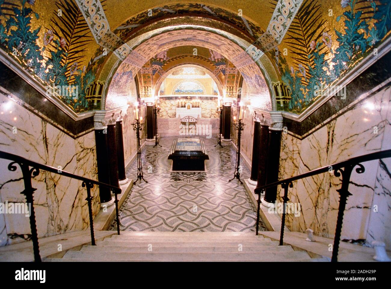 Pasteur's tomb. View of the crypt of the Pasteur Museum, Paris. In the ...