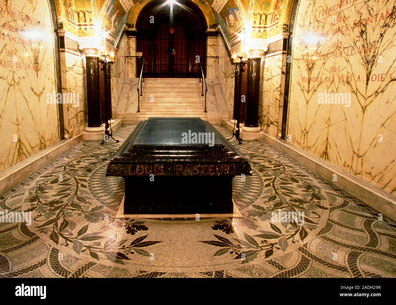 Pasteur's tomb. View of the crypt of the Pasteur Museum, Paris. In the ...