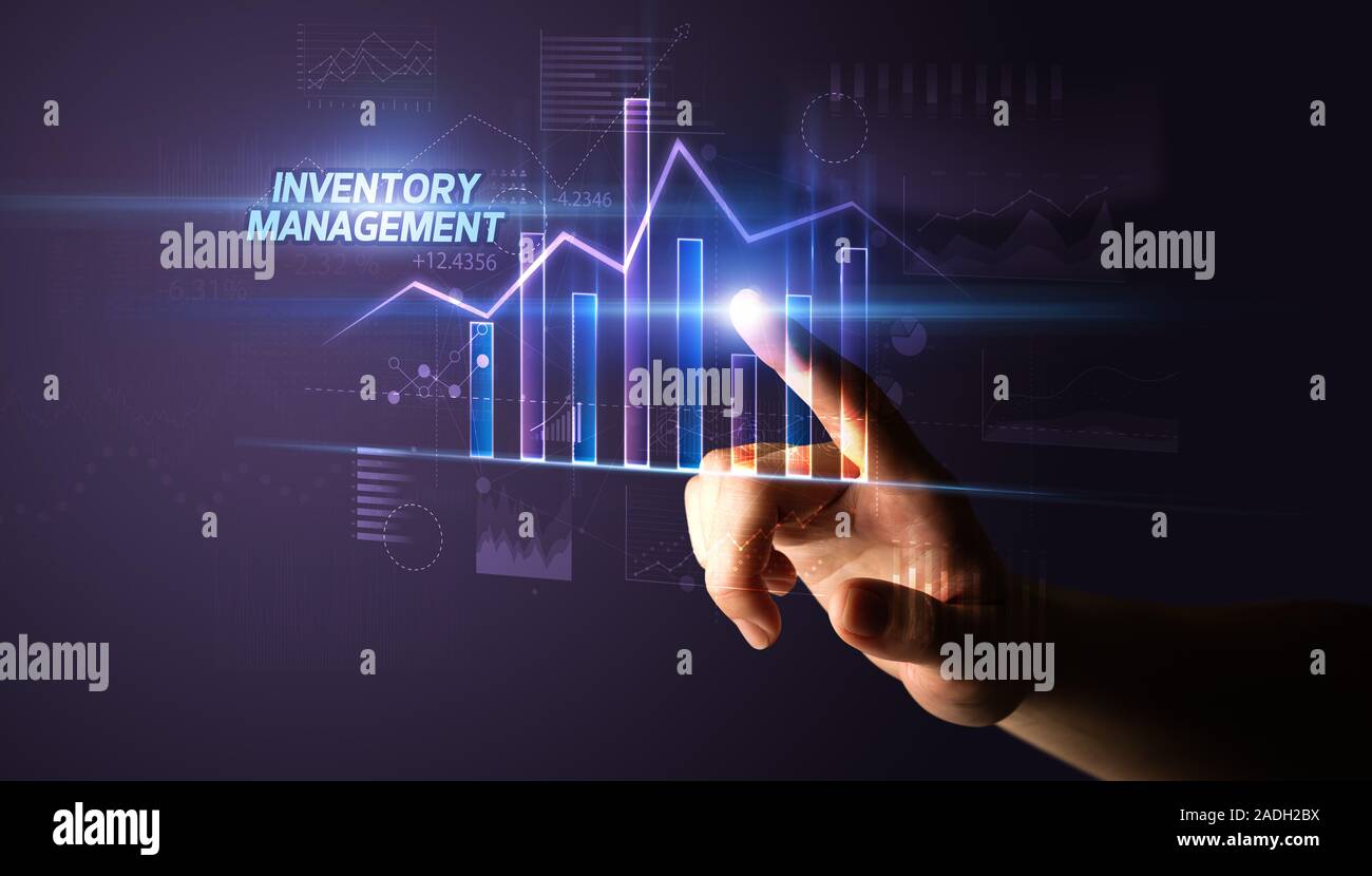 Hand touching INVENTORY MANAGEMENT button, business concept Stock Photo ...