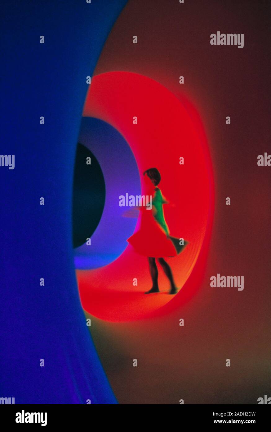 Colourscape. Visitor exploring the Colourscape, a sculpture consisting ...