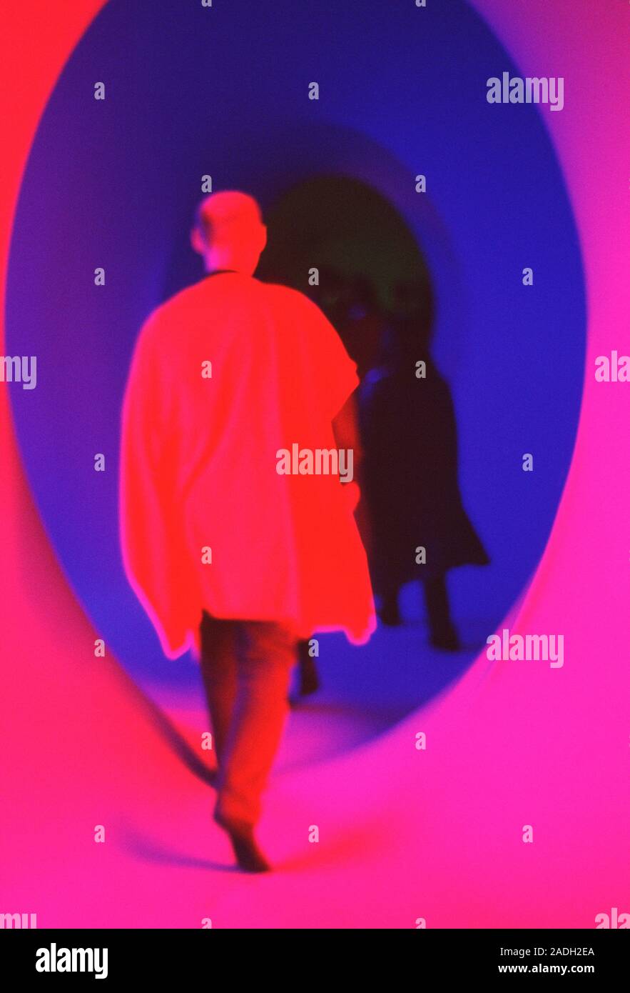 Colourscape. Visitors exploring the Colourscape, a sculpture consisting ...
