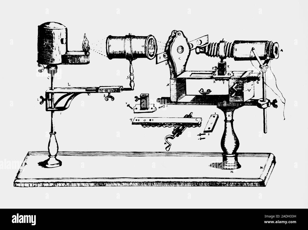 A drawing of a horizontal microscope, from Bonanni's 'Micrographia ...