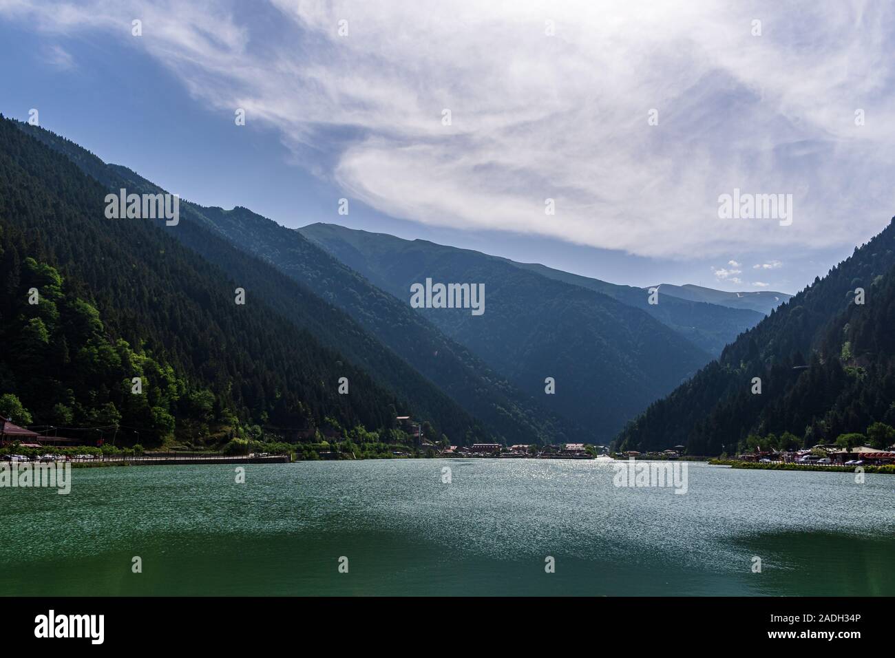 Mountain and lake landscape, Long Lake (Uzungol) in Trabzon, Turkey ...