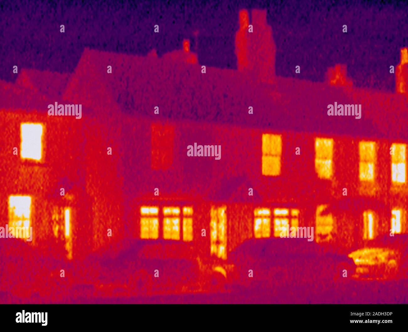 House, thermogram. The colours show variations in temperature. The ...