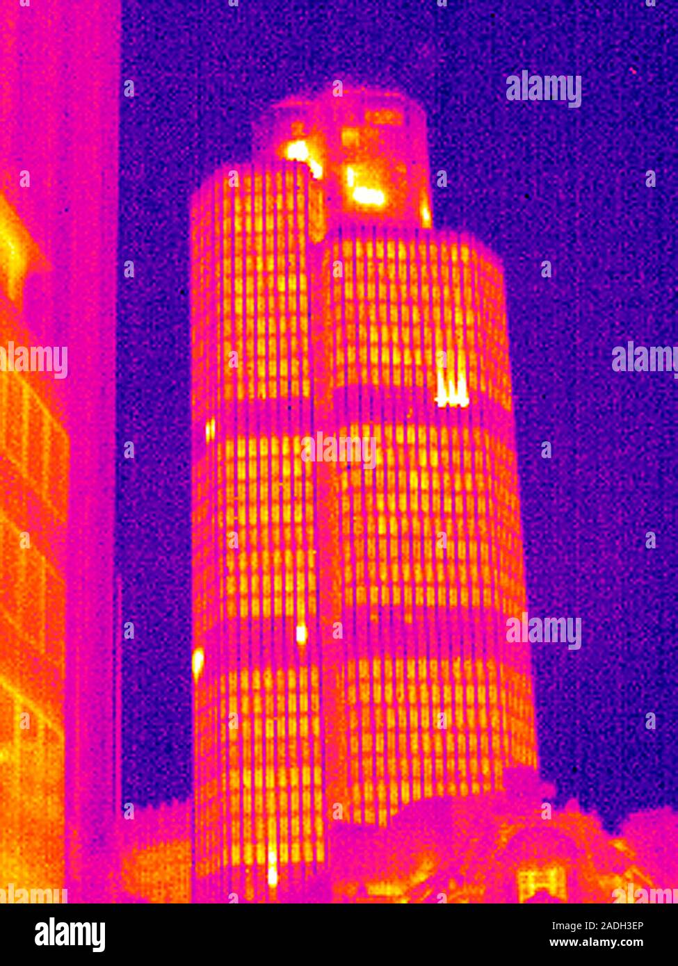 Tower 42, London, UK, thermogram. The colours show variations in ...