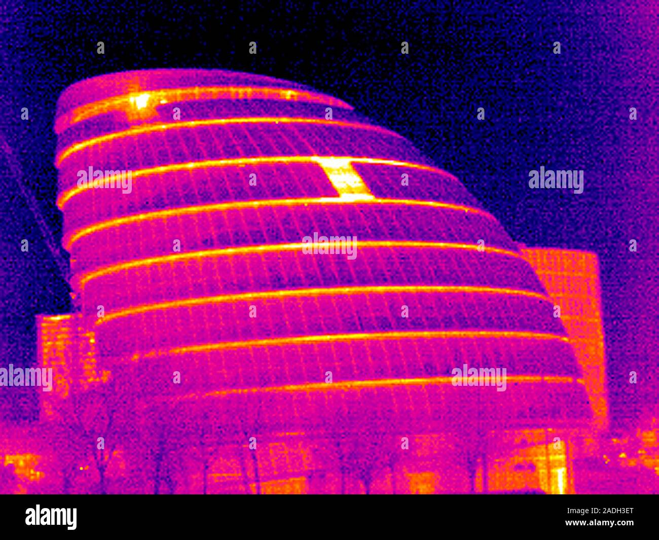 City Hall, London, UK, thermogram. The colours show variations in ...
