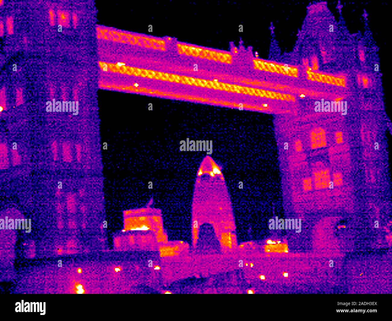 Tower Bridge, London, UK, thermogram. The colours show variations in ...