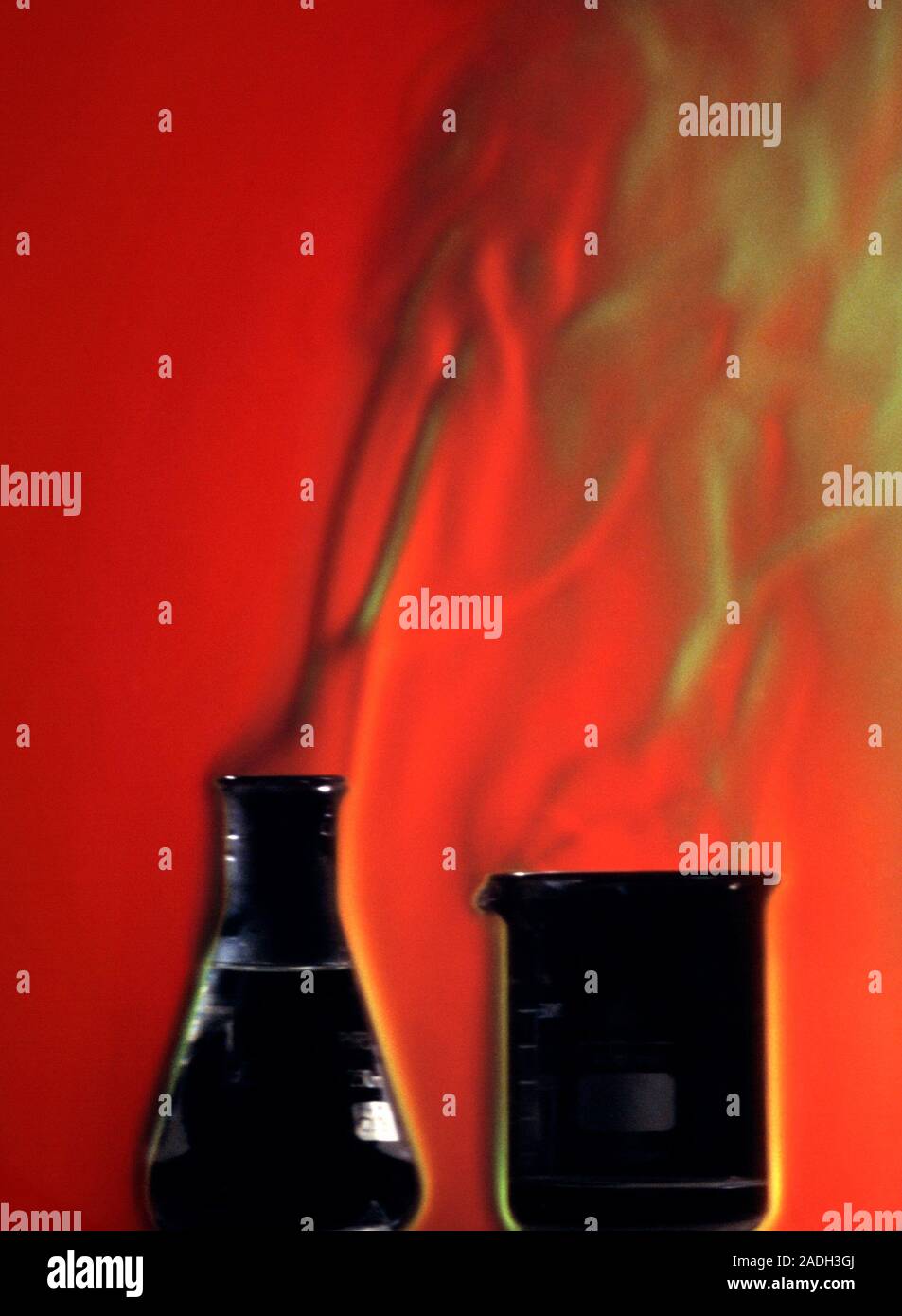 Fuming chemicals, Schlieren image. The chemicals in the flask and ...