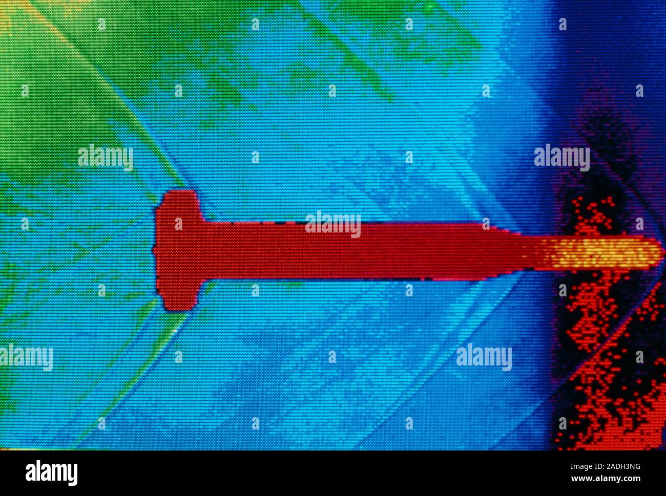 False-colour, high-speed differential interferometry image of an arrow ...