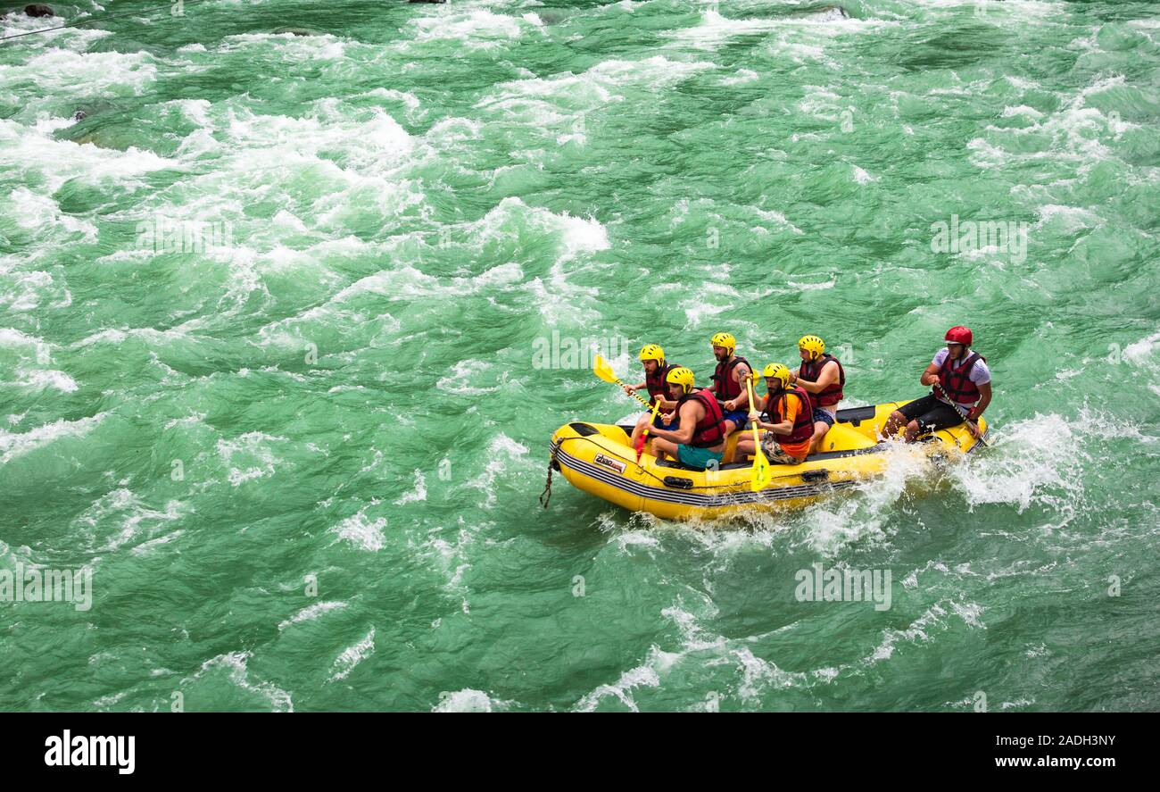 Rize/Turkey-June 06, 2019: Tourists who rafting on the river storm ...