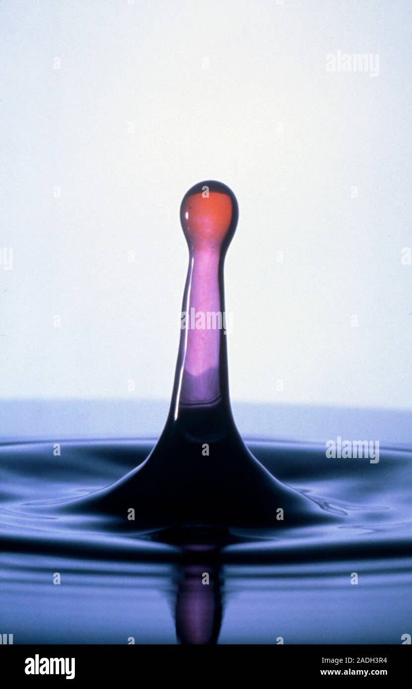 High speed photograph of a column of water, being formed following the ...