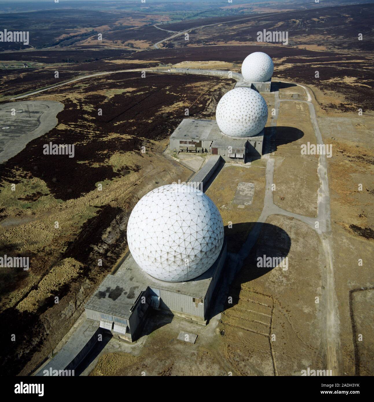 RAF Fylingdales radome. Aerial photograph of one of the radomes at RAF ...