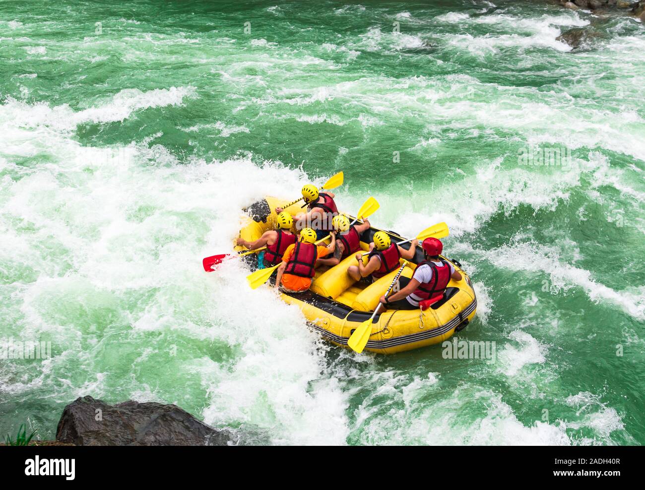 Rize/Turkey-June 06, 2019: Tourists who rafting on the river storm ...