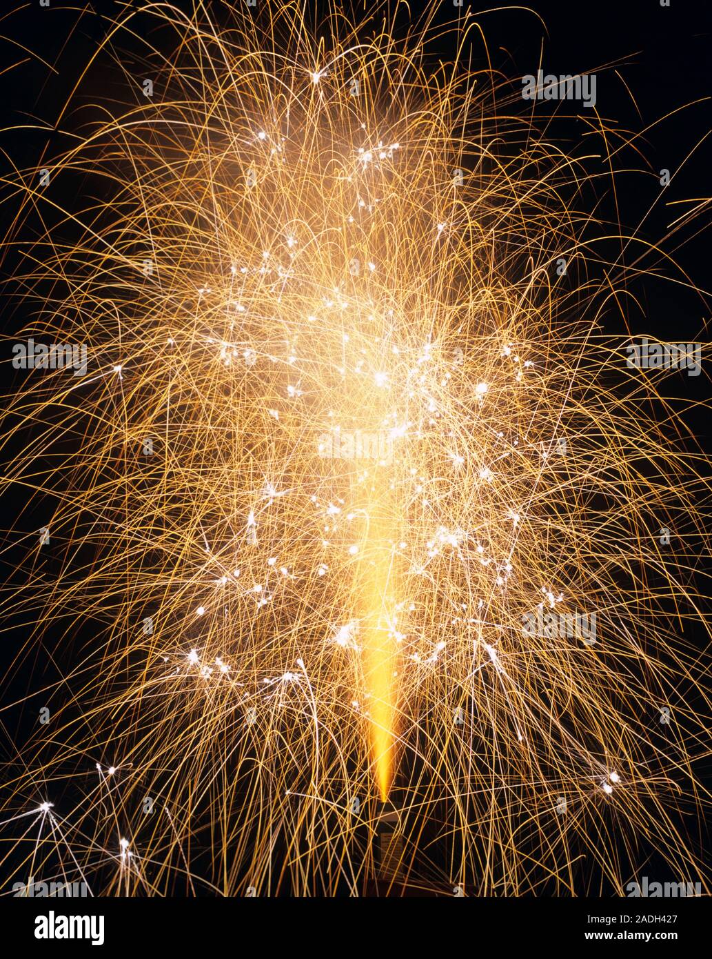 Fireworks display, time-exposure image. Explosives such as gunpowder ...