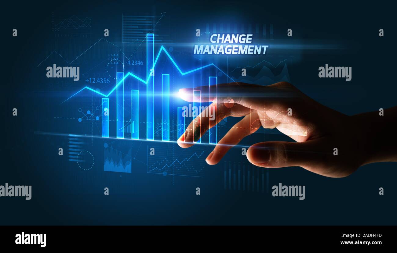 Hand touching CHANGE MANAGEMENT button, business concept Stock Photo ...