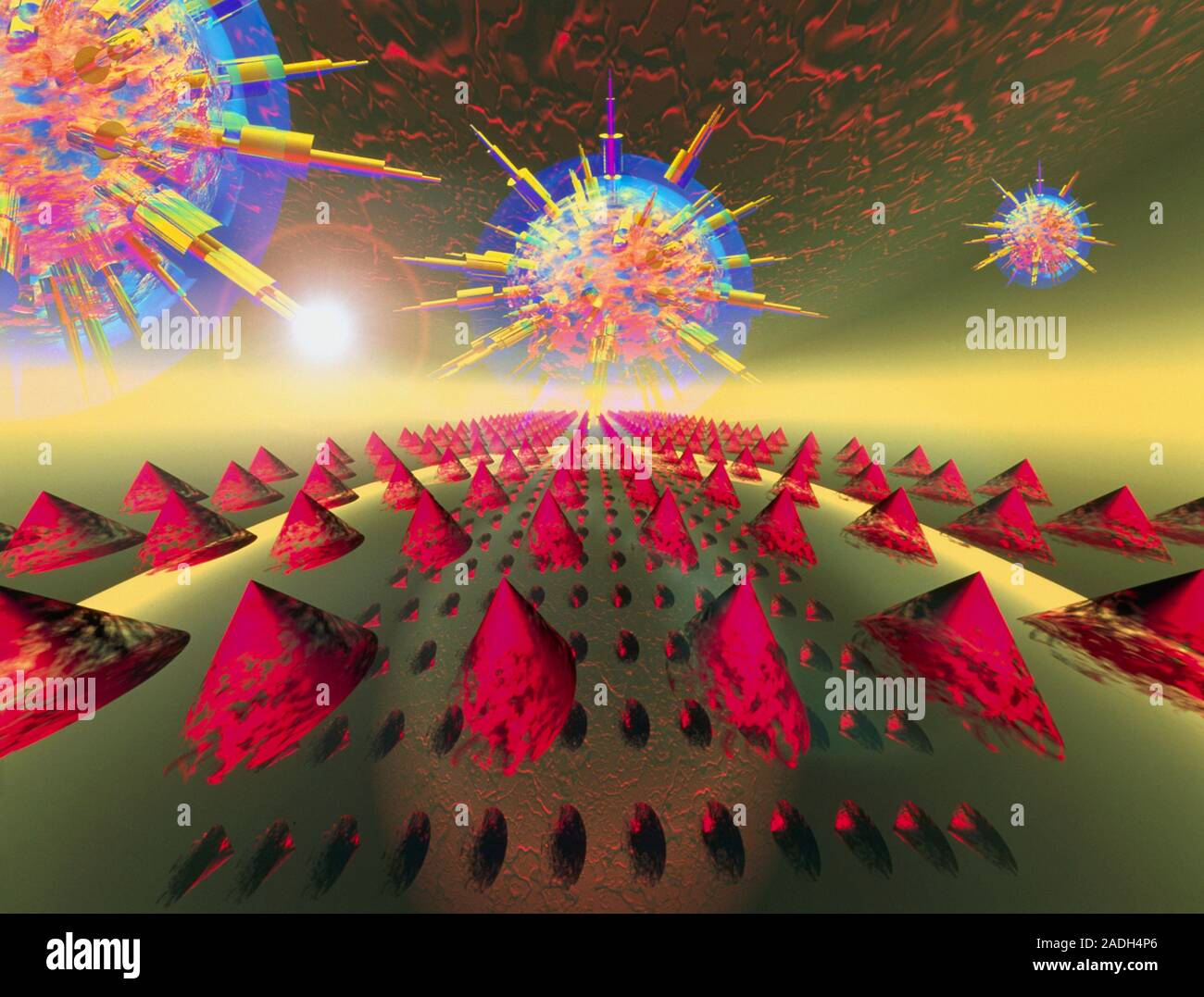 Viral attack. Three-dimensional computer graphic representation of ...