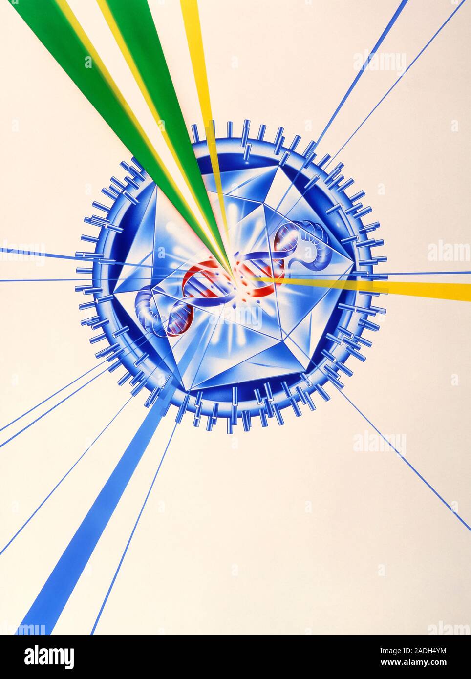 Herpes virus and treatment. Abstract illustration of the antiviral drug ...