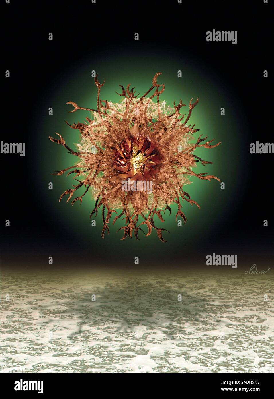 Virus, conceptual computer artwork. Viruses contain a core of genetic ...