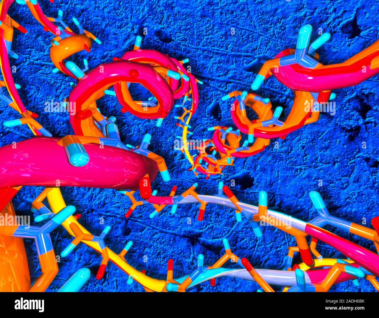 Prion protein. Computer artwork of part of a prion protein on a light ...