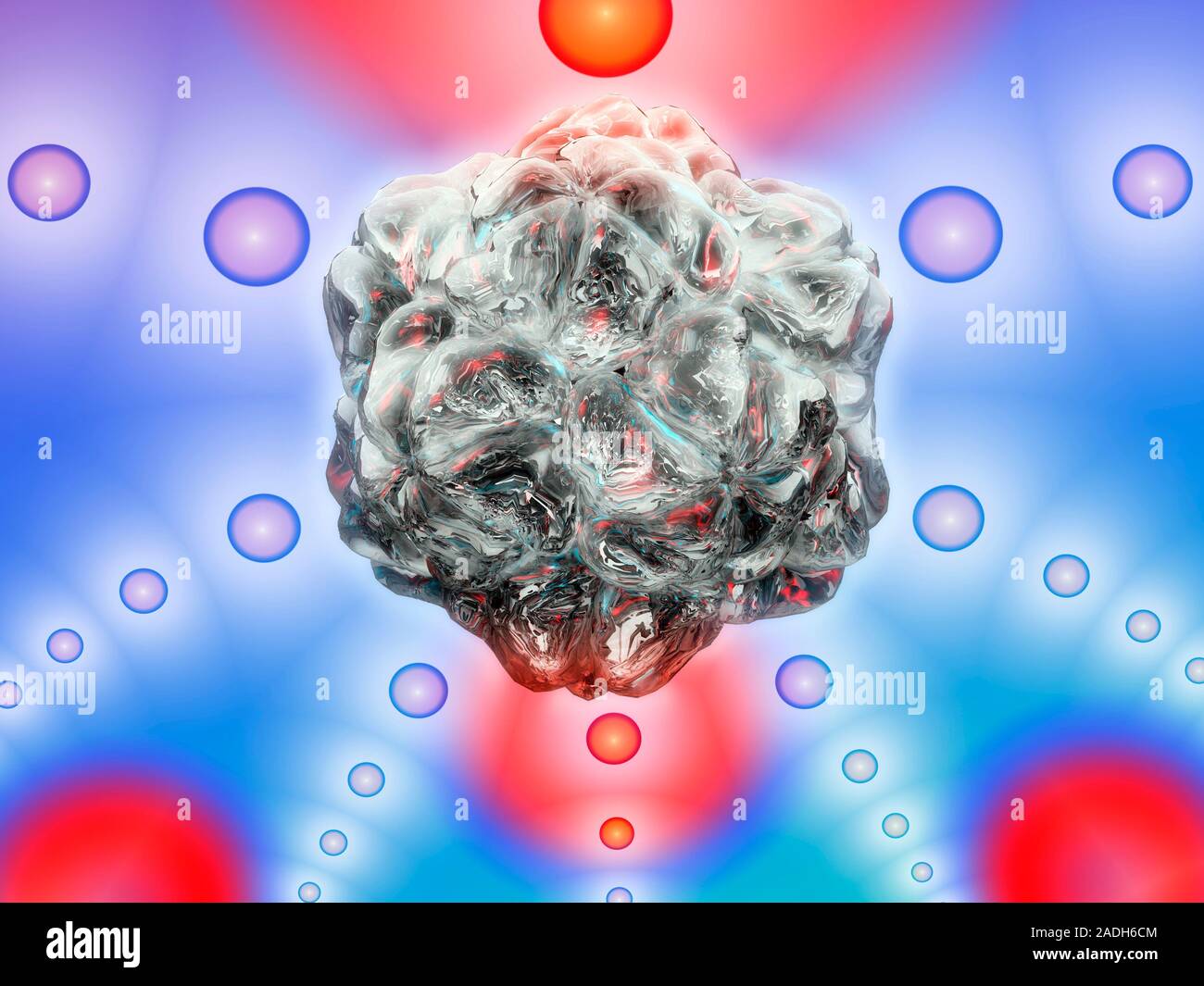 Satellite tobacco necrosis virus, computer artwork. A satellite virus ...