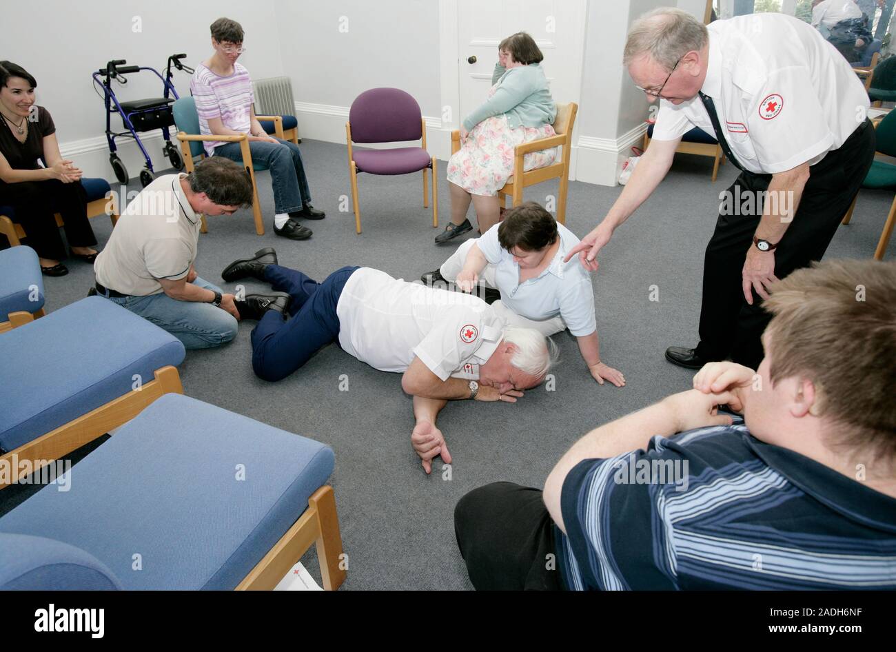 MODEL RELEASED. Disabled people learning first aid. British Red Cross ...