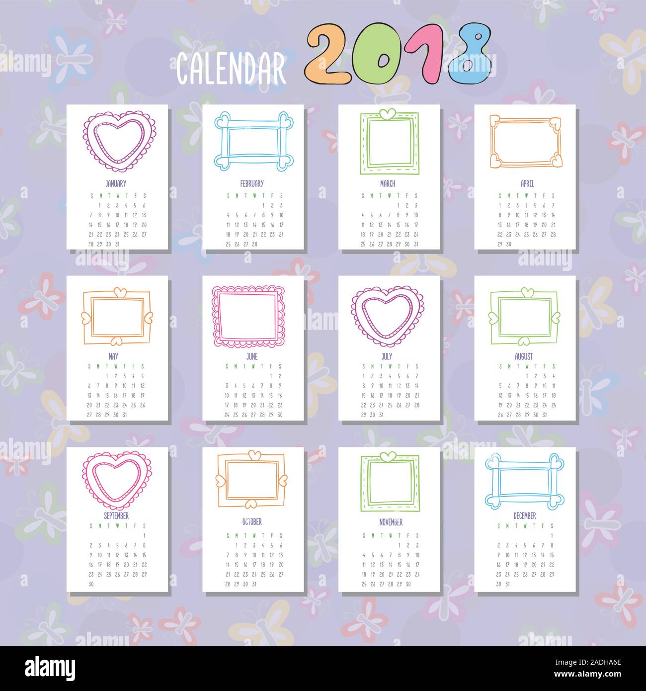 Doodle Calendar 2018 template,vector illustration Stock Vector Image ...