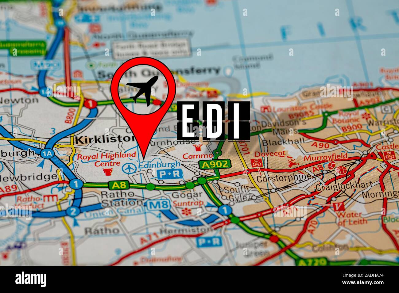 Red Pin on Paper Map Showing Position of Edinburgh Turnhouse Airport ...