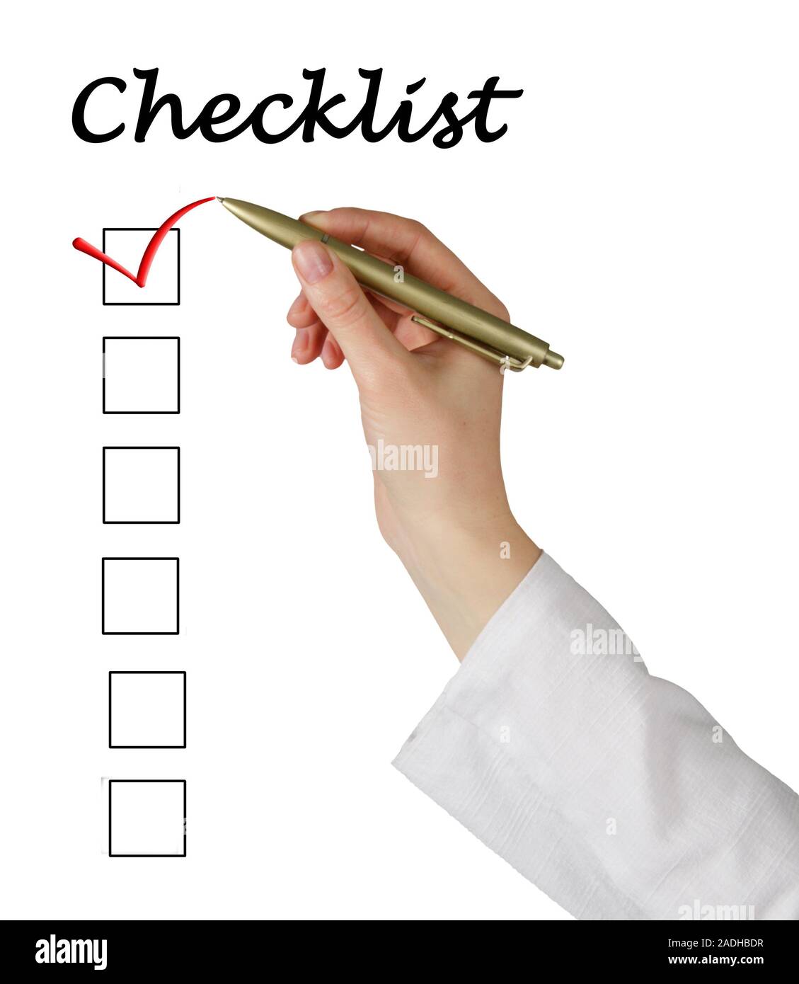 Woman filling checklist pen hi-res stock photography and images - Alamy