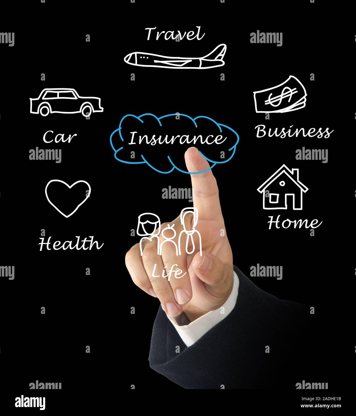 man presenting insurance diagram Stock Photo - Alamy
