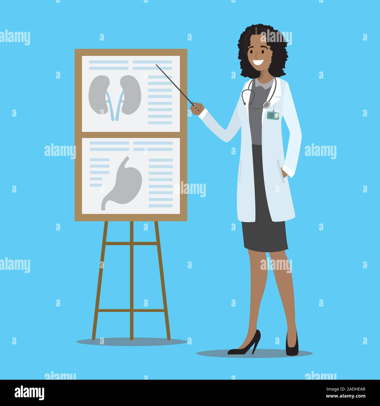 cartoon doctor with medical presentation stand, stock vector ...