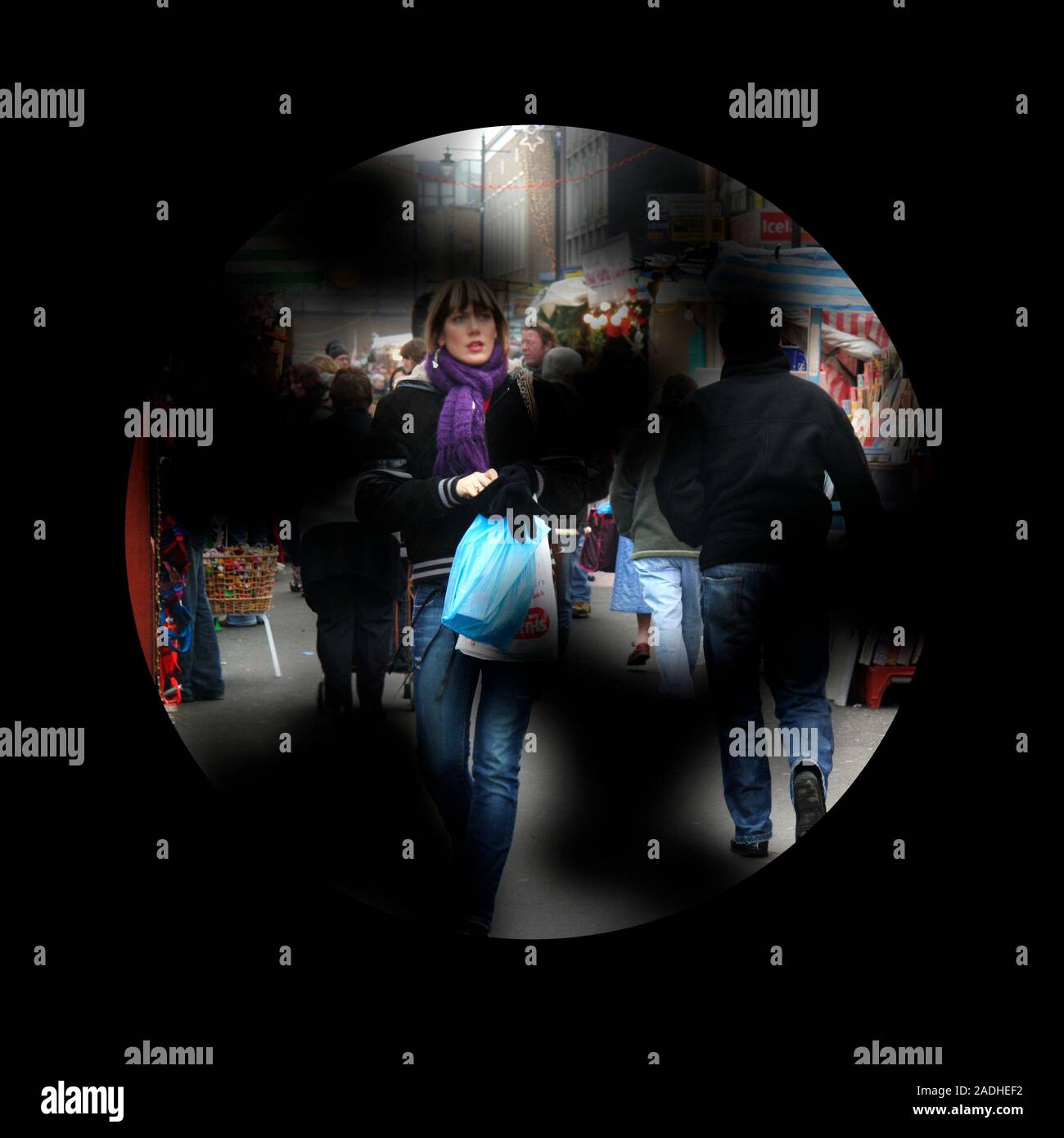 Sight loss caused by diabetic retinopathy. Street scene as it would ...