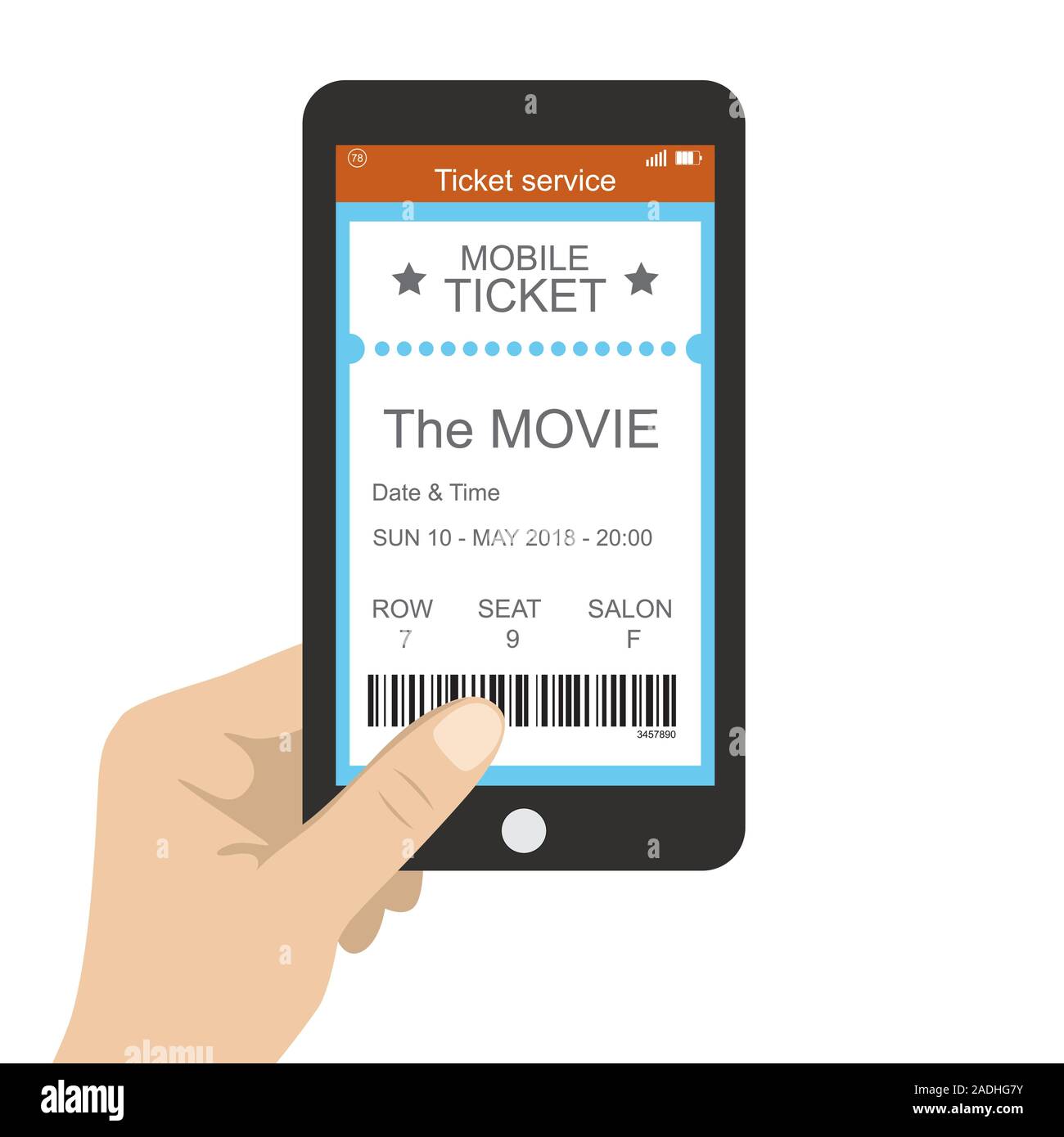 Ticket service,hand holding smart phone with movie ticket application ...