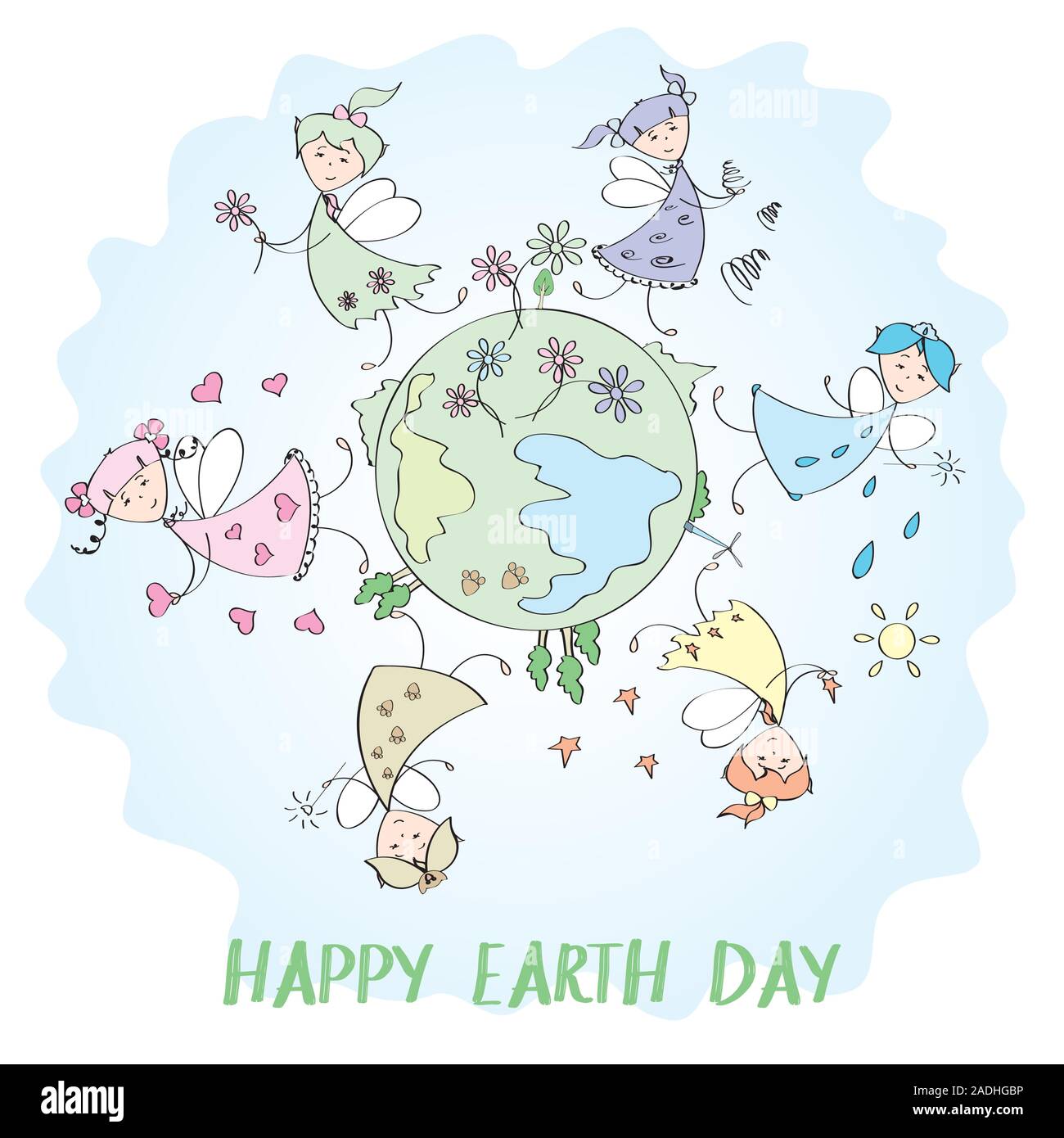 Fairies and planet earth, earth day,cute vector illustration Stock ...