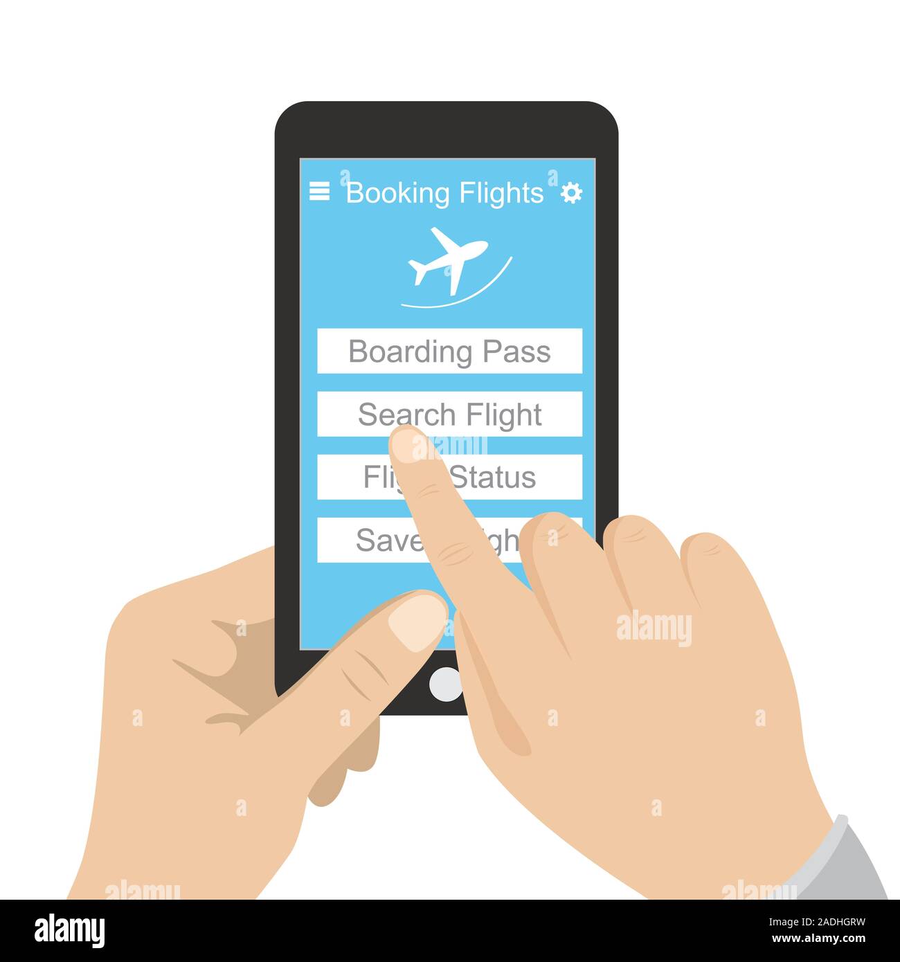 modern mobile phone, on screen application for booking an air ticket ...