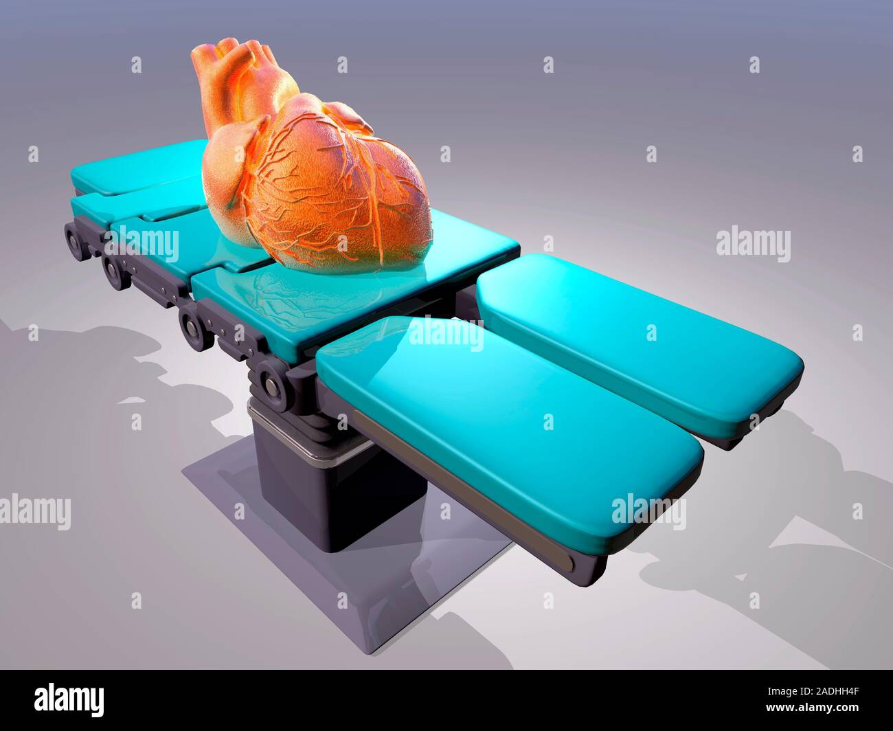 Heart surgery, conceptual artwork. Heart on an operating table Stock ...