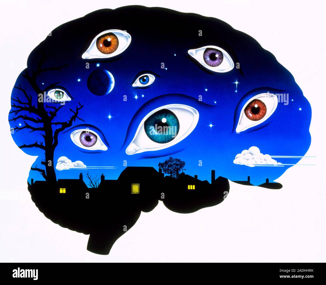 Insomnia. Abstract illustration of a human brain depicting insomnia ...